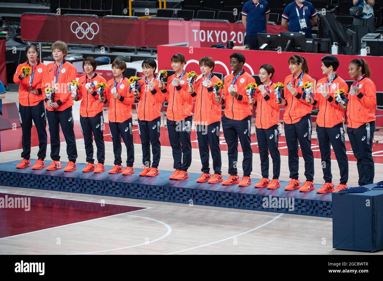 Japan team (JPN), second place, silver medal, award ceremony August 08 ...