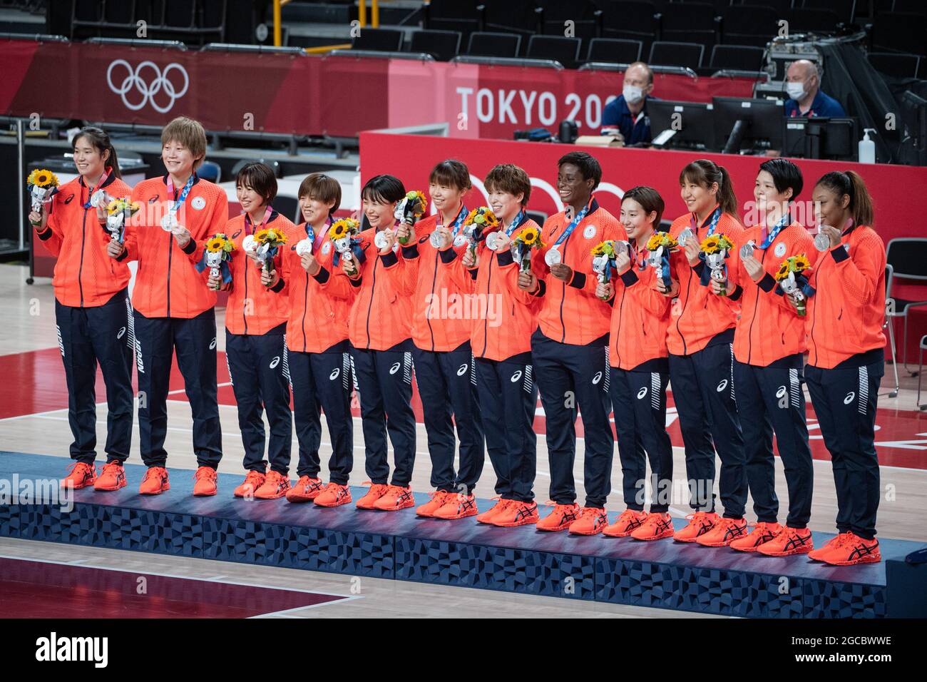 Japan team (JPN), second place, silver medal, award ceremony August 08 ...