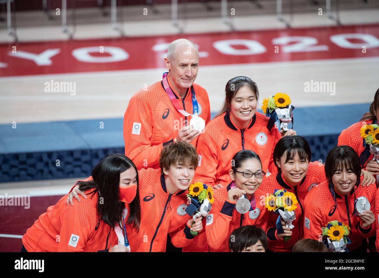 Japan team (JPN), second place, silver medal, award ceremony August 08 ...