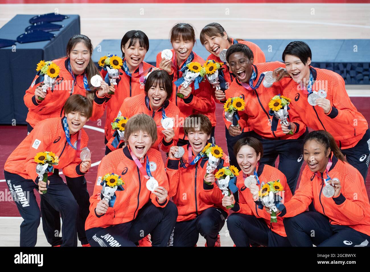 Japan team (JPN), second place, silver medal, award ceremony August 08 ...