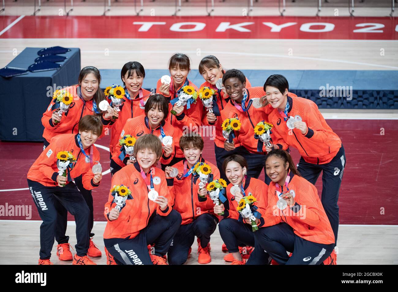 Japan team (JPN), second place, silver medal, award ceremony August 08 ...