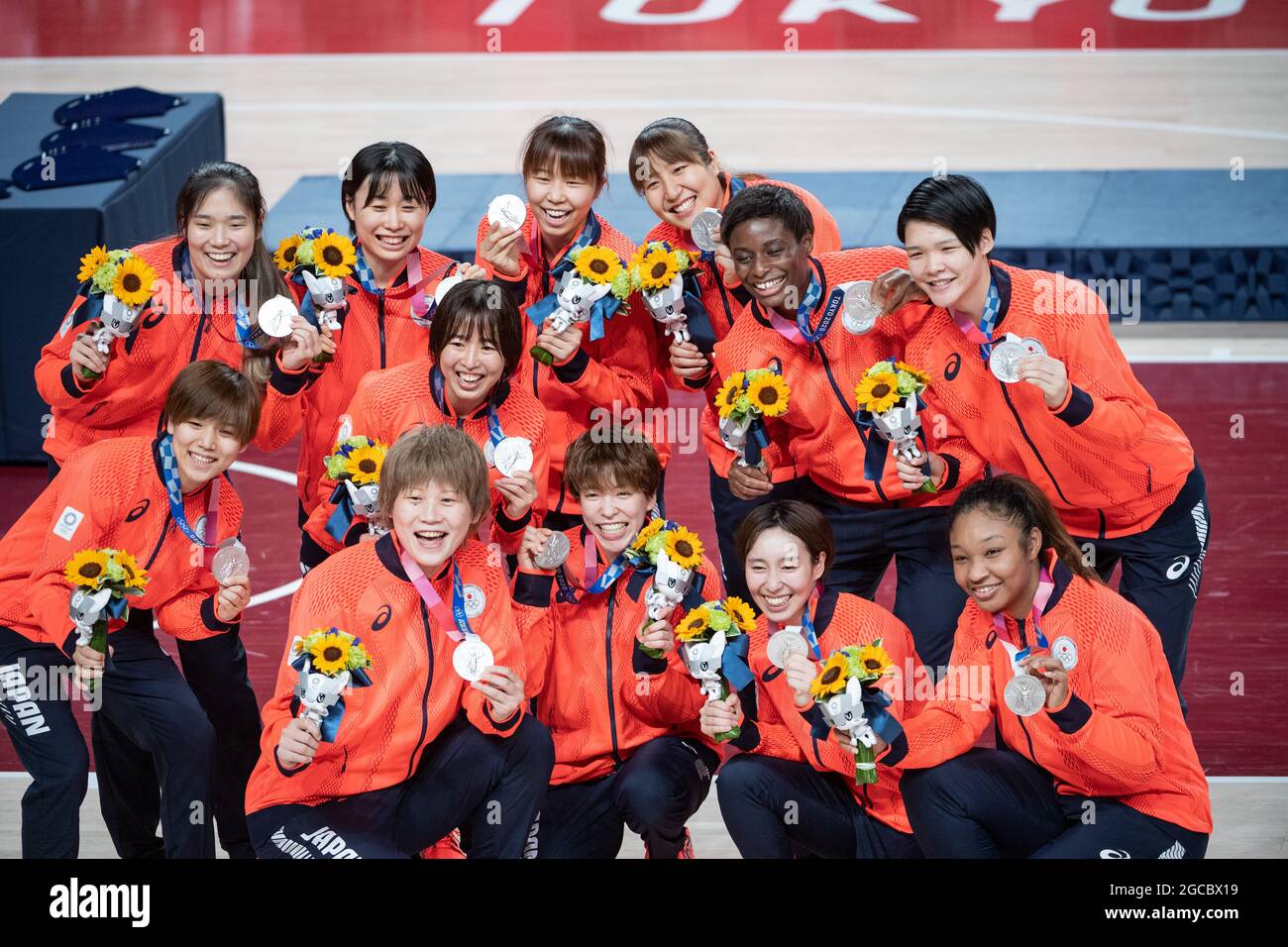 Japan team (JPN), second place, silver medal, award ceremony August 08 ...