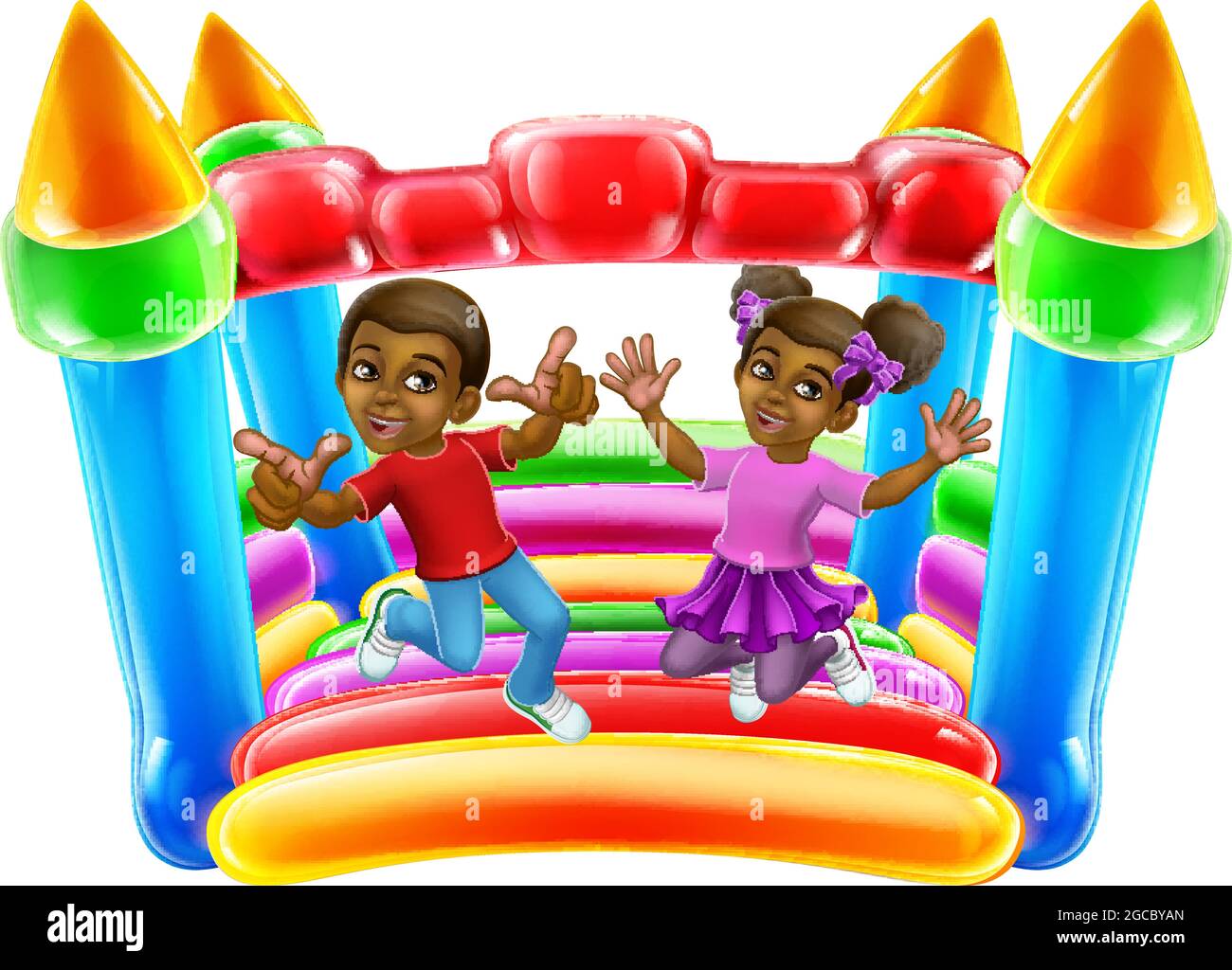 Bouncy House Castle Jumping Girl Boy Kids Cartoon Stock Vector Image ...