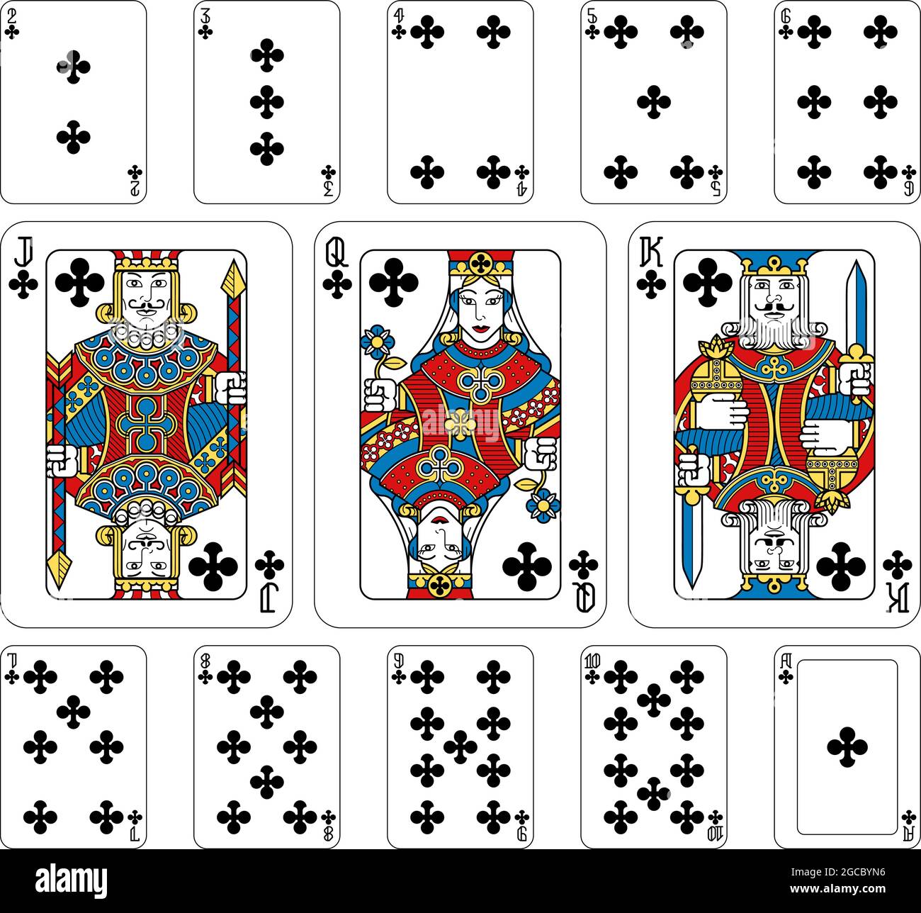 Playing Cards Clubs Yellow Red Blue and Black Stock Vector Image & Art ...
