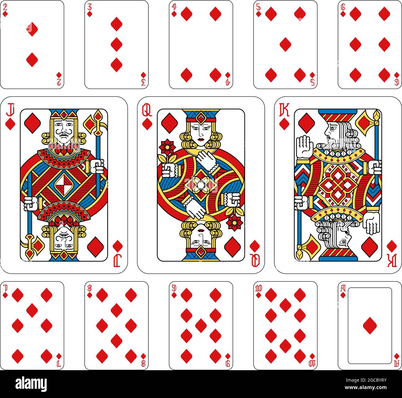 Playing Cards Diamonds Yellow Red Blue and Black Stock Vector Image ...