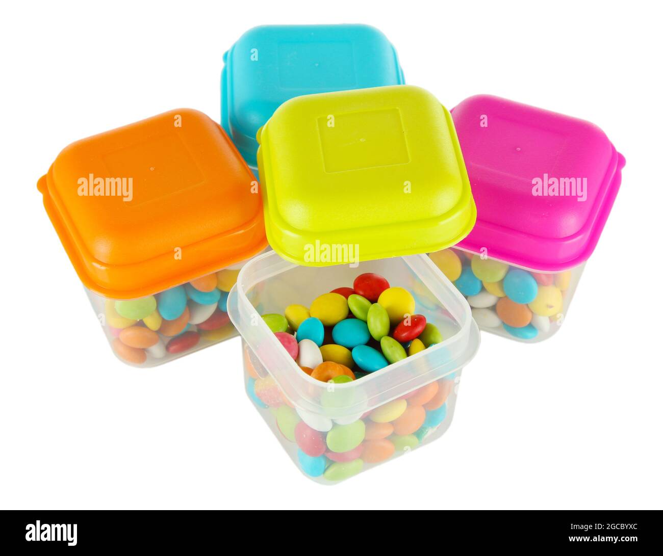 Full of plastic containers isolated on white Stock Photo - Alamy