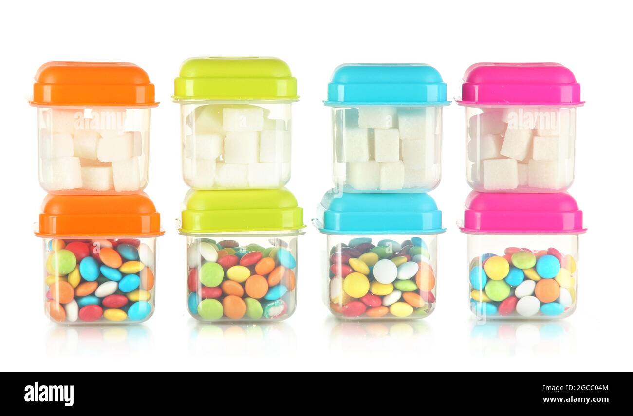 Full of plastic containers isolated on white Stock Photo - Alamy
