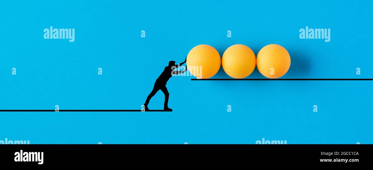 Working man icon pushing the load on the line. Hard work, labor, effort ...