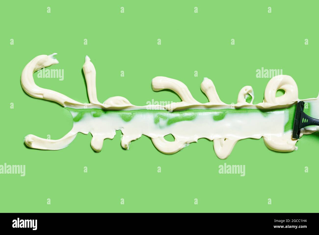 Shave word written with shaving cream on the green background Stock ...