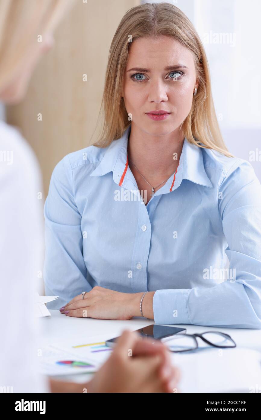 Successful businesswoman sitting desk office arms crossed hi-res stock ...
