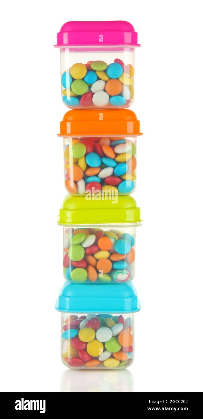 Full of plastic containers isolated on white Stock Photo - Alamy