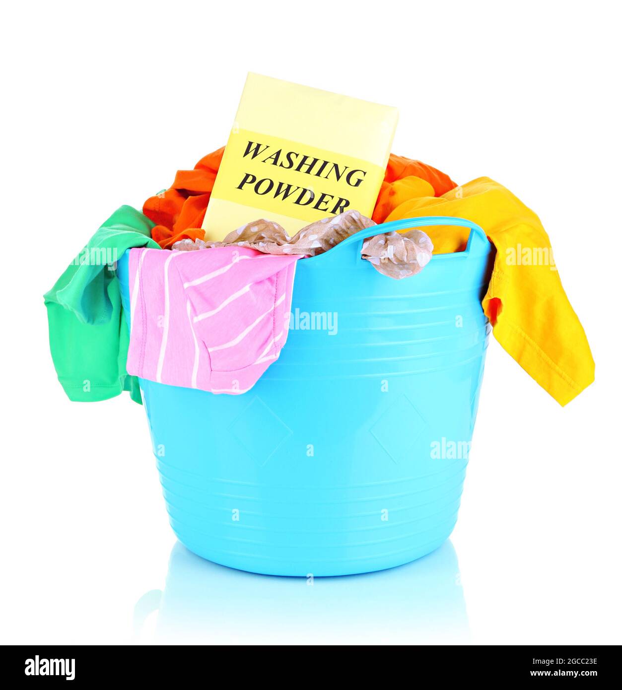 Blue laundry basket isolated on white Stock Photo - Alamy