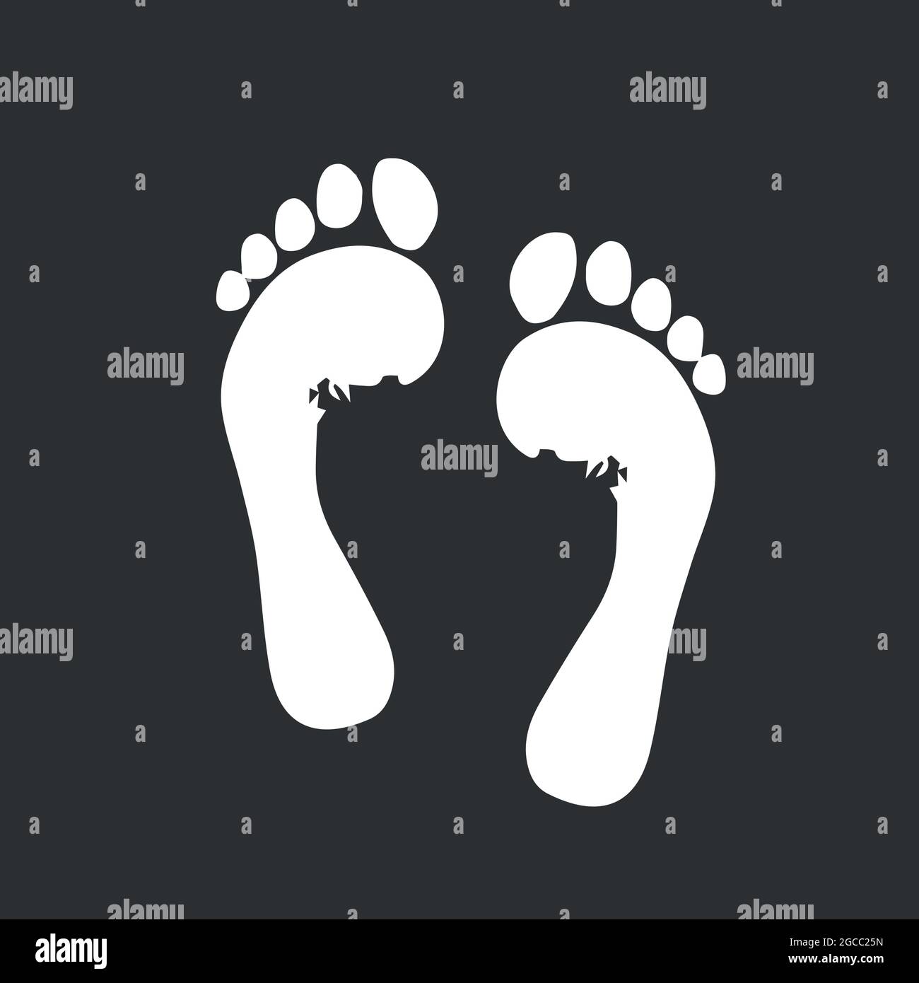White silhouettes footprint isolated on black. Vector Stock Vector ...