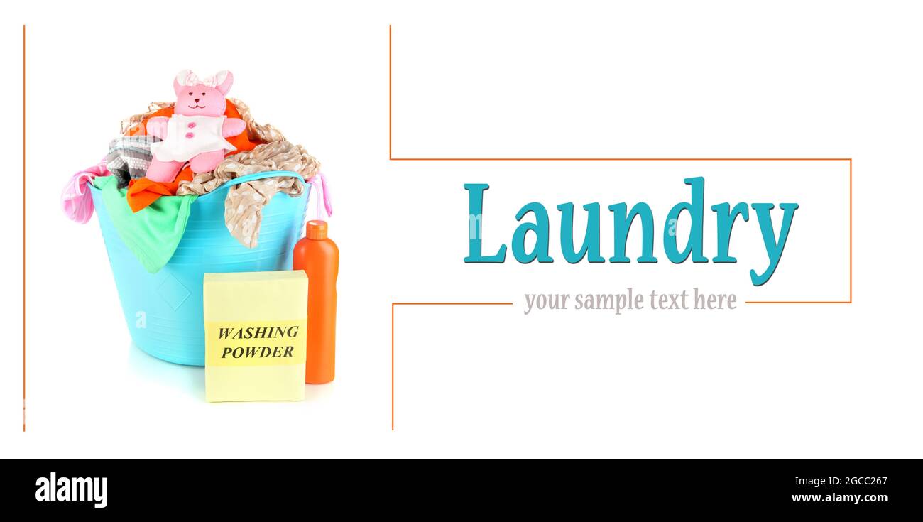 Blue laundry basket isolated on white Stock Photo - Alamy