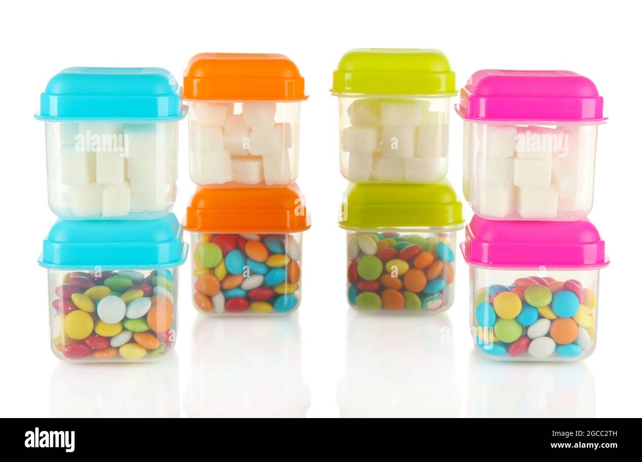 Full of plastic containers isolated on white Stock Photo - Alamy