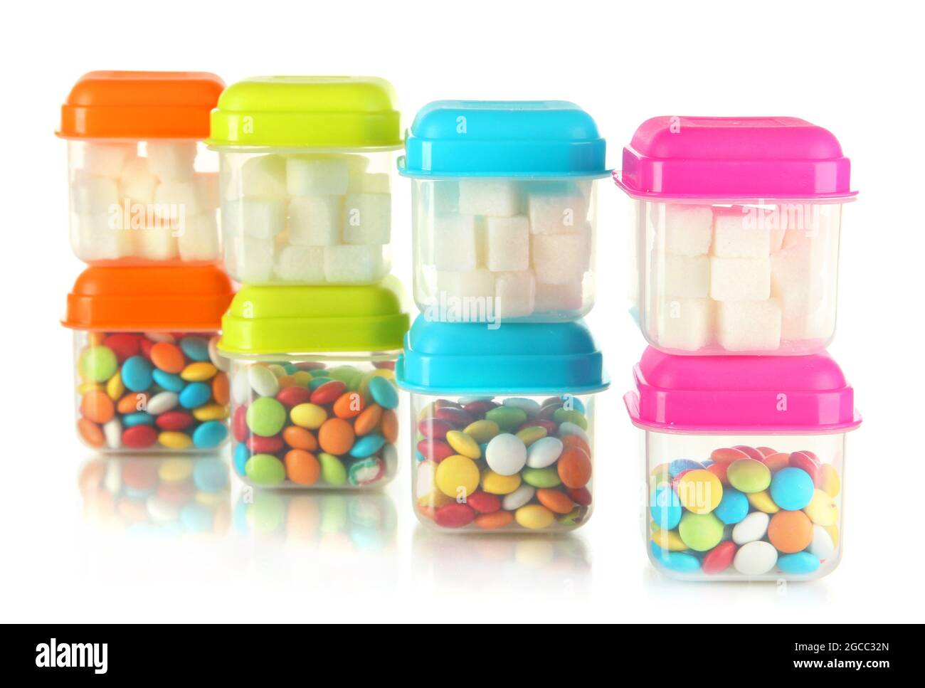Full of plastic containers isolated on white Stock Photo - Alamy