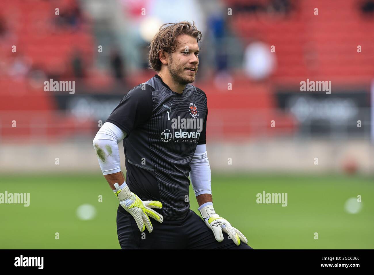Chris Maxwell #1 of Blackpool during the pre-game warmup Stock Photo ...