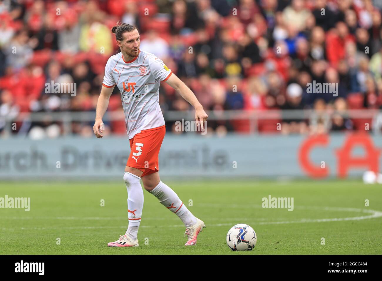 James Husband #3 of Blackpool instructs Luke Garbutt #29 of Blackpool ...