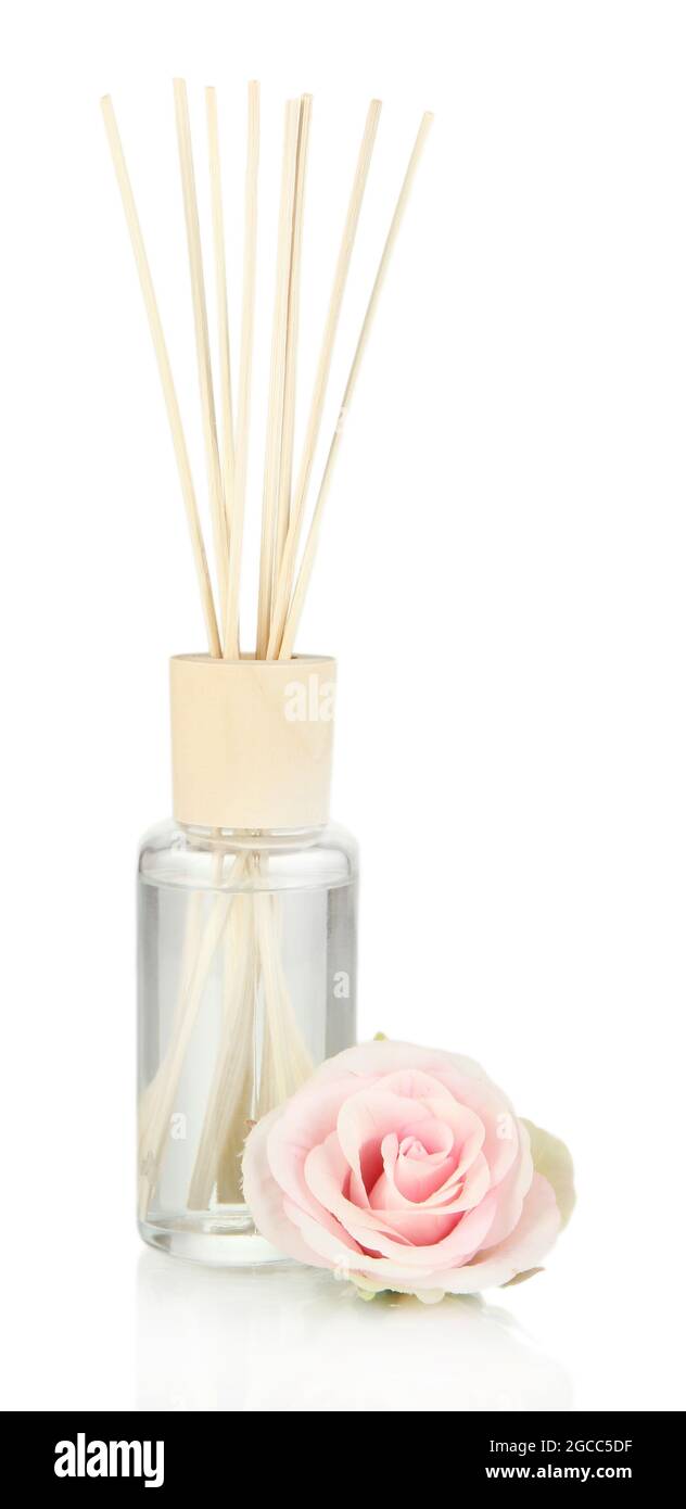 Aromatic sticks for home with smell of rose isolated on white Stock ...