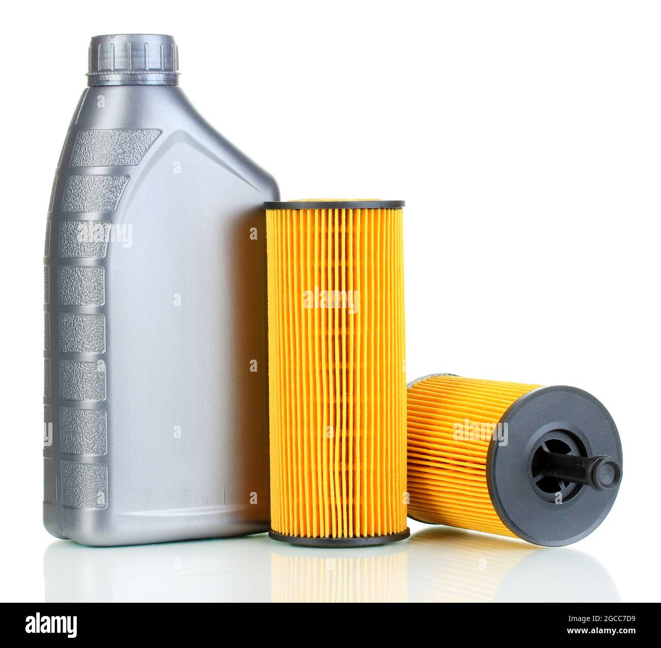 Car oil filters and motor oil can isolated on white Stock Photo - Alamy