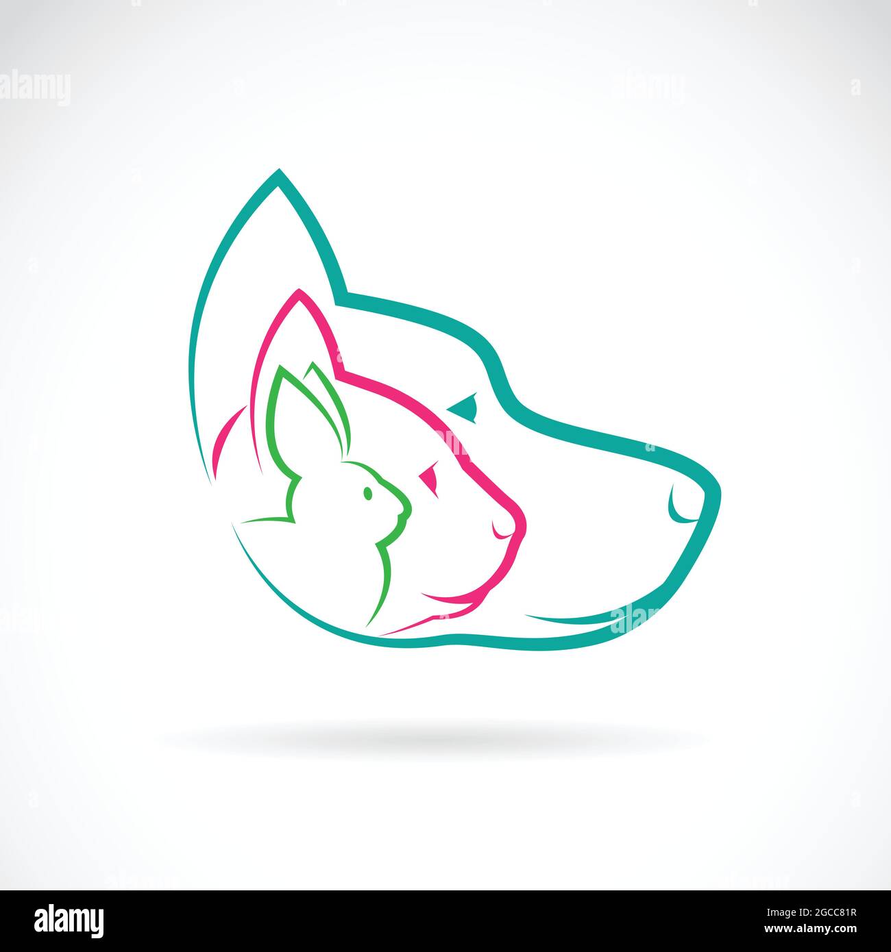 Vector group of pets - Dog, cat, rabbit, isolated on white background ...