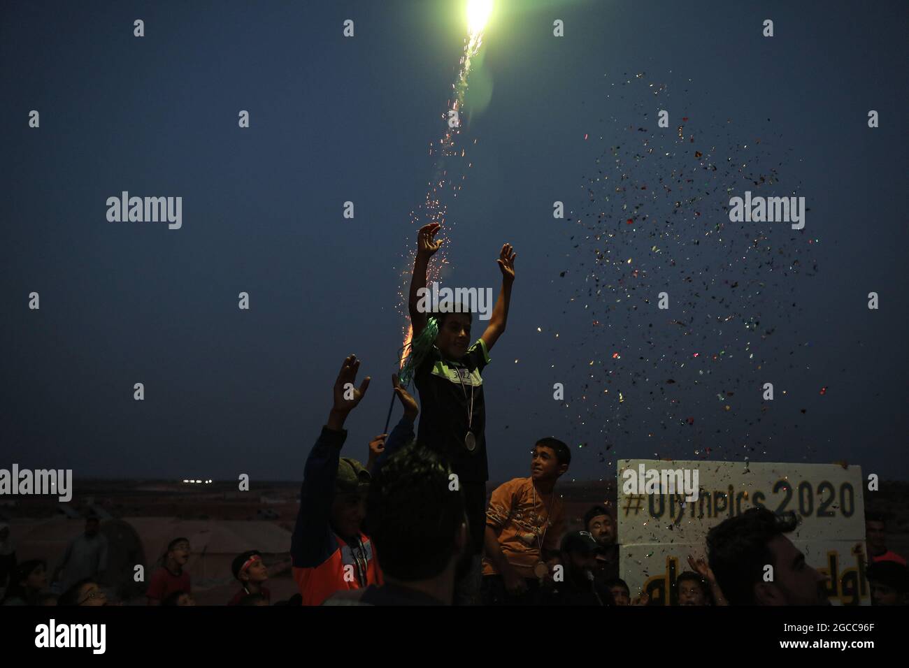 Idlib City, Syria. 07th Aug, 2021. Syrian children celebrate on the ...