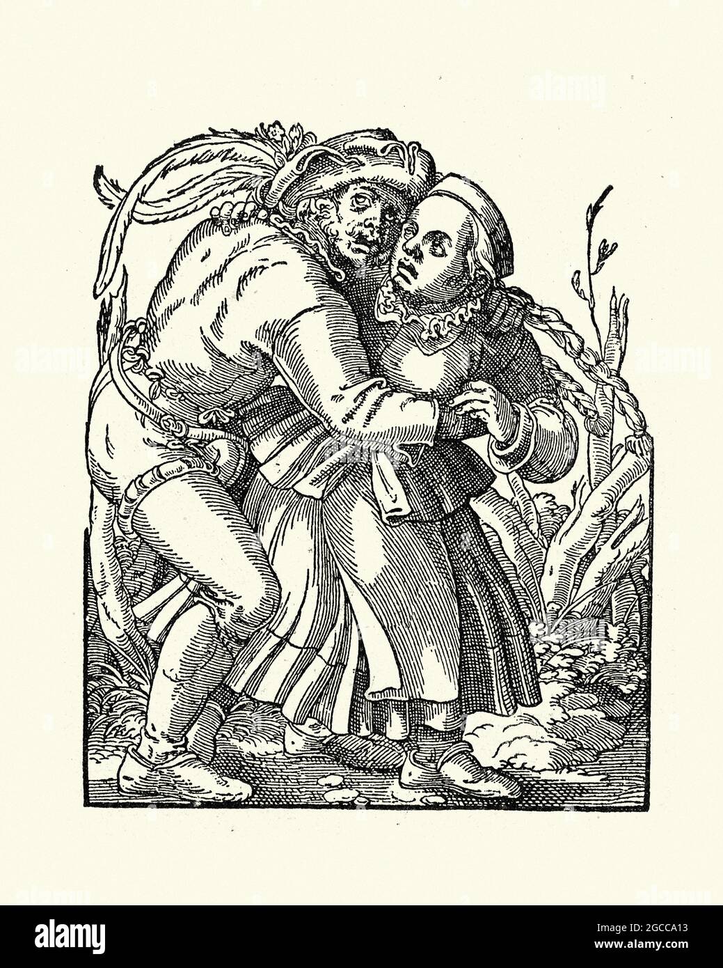 Vintage illustration Dancing peasant couple, German. 16TH Century Stock ...