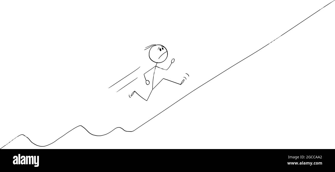 Frustrated Man or Businessman Running Uphill Rising Financial Graph ...