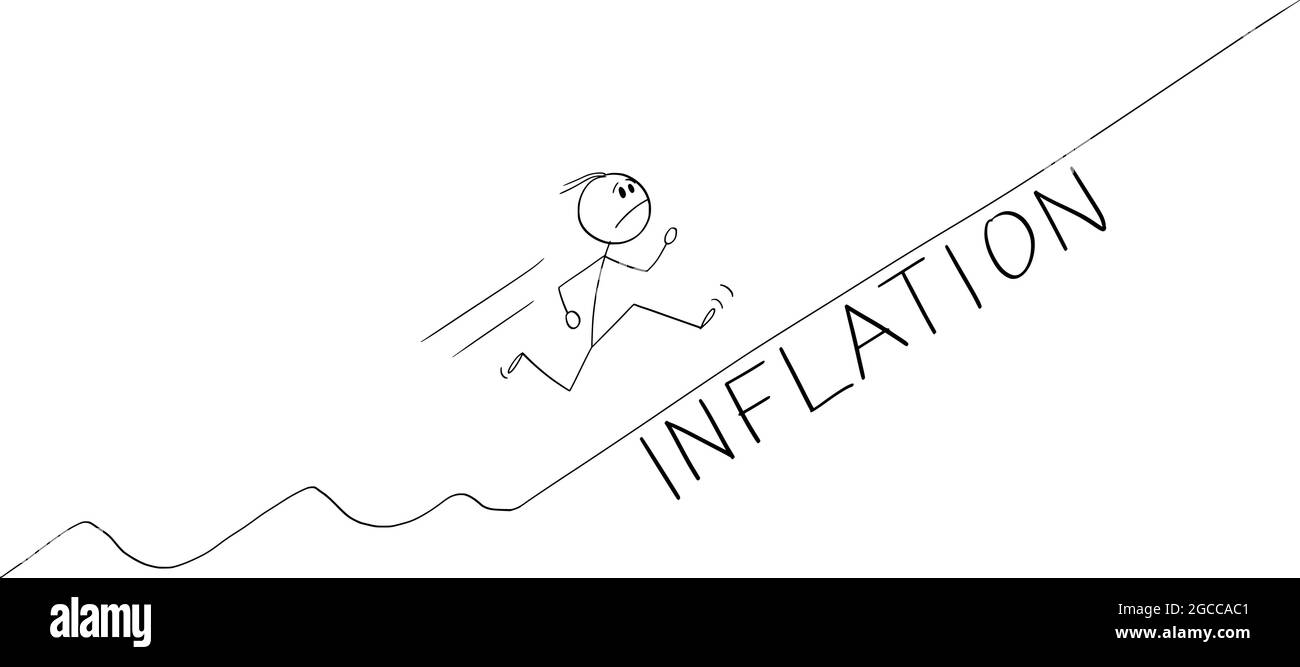 Frustrated Man or Businessman Running Uphill Rising Inflation Graph ...