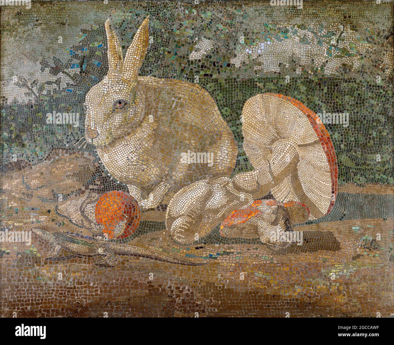 Mosaic with Rabbit, Lizard and Mushroom - 19th Century Floor Mosaic ...