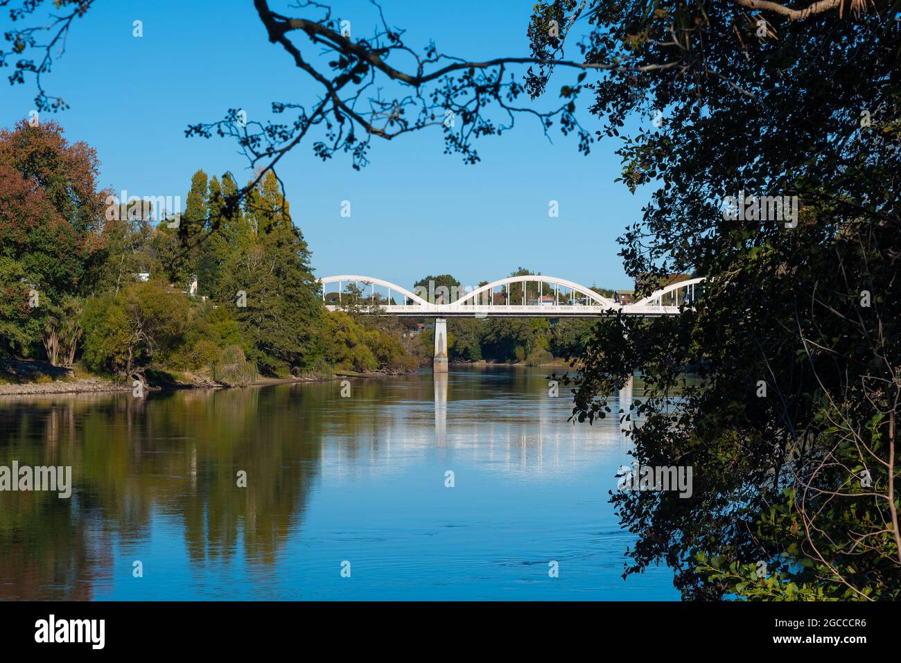 A bridge along the Waikato River through Hamilton, New Zealand Stock ...