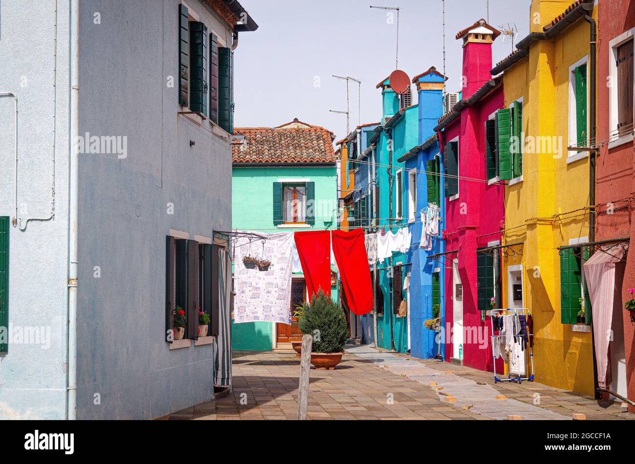 Colorful houses in Bruno, Venice, Italy Stock Photo - Alamy