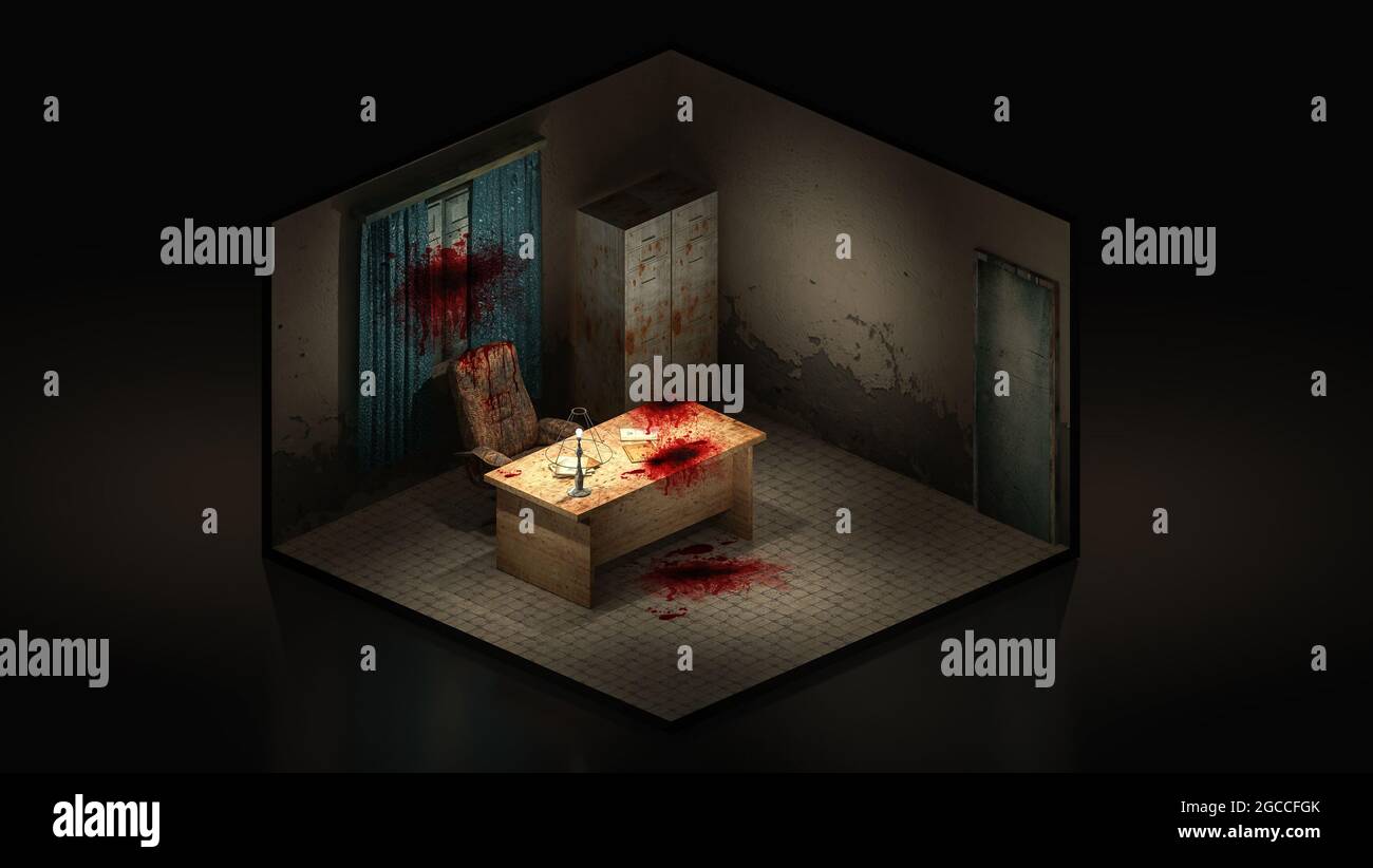 Horror and creepy working room in the hospital with blood. 3d ...