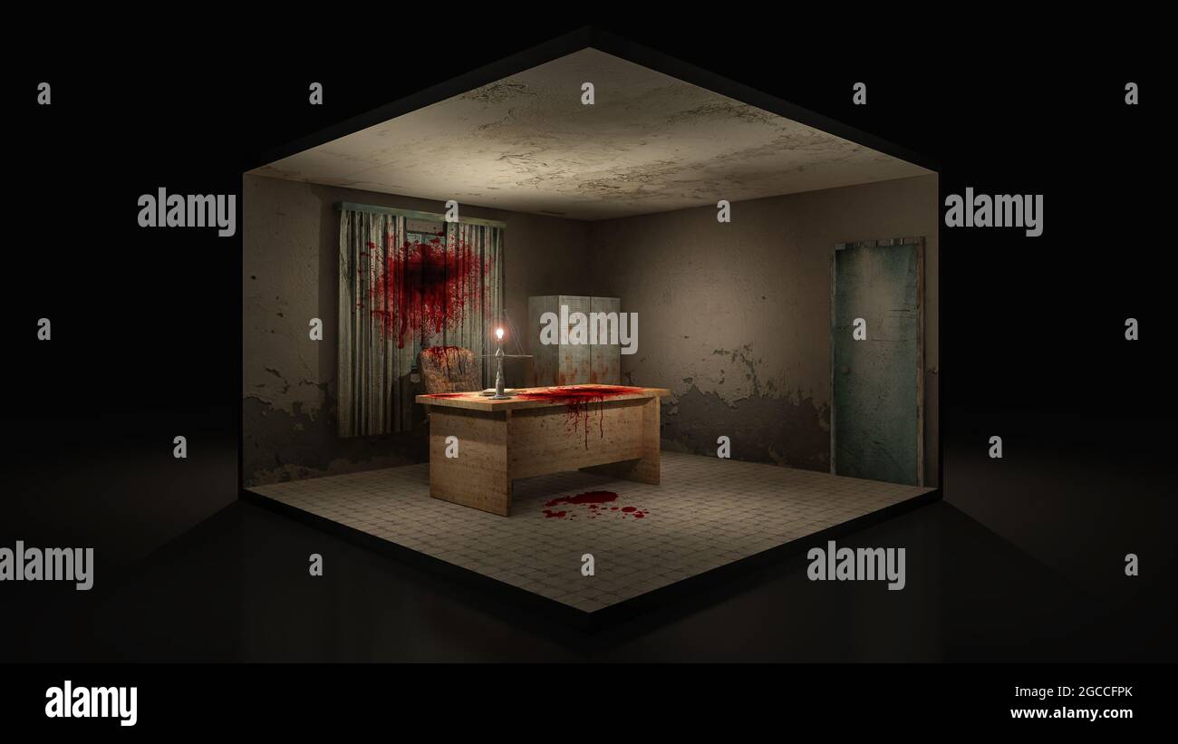 Horror and creepy working room in the hospital with blood. 3d ...