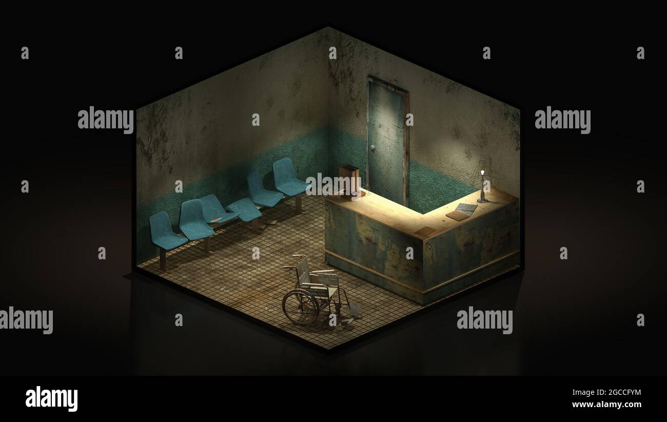 Horror and creepy seat waiting in front of the examination room in the ...