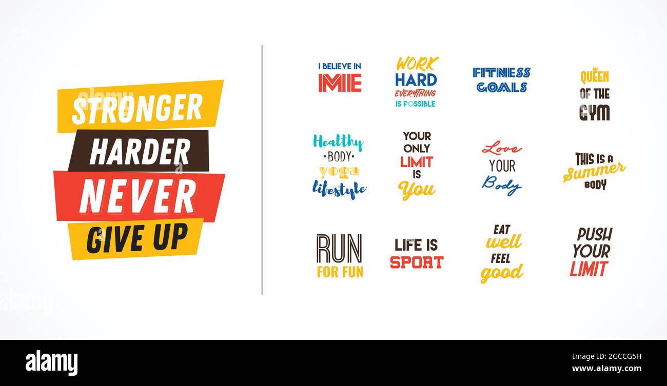 Workout and Fitness Gym Motivation Quote set. Creative Vector ...