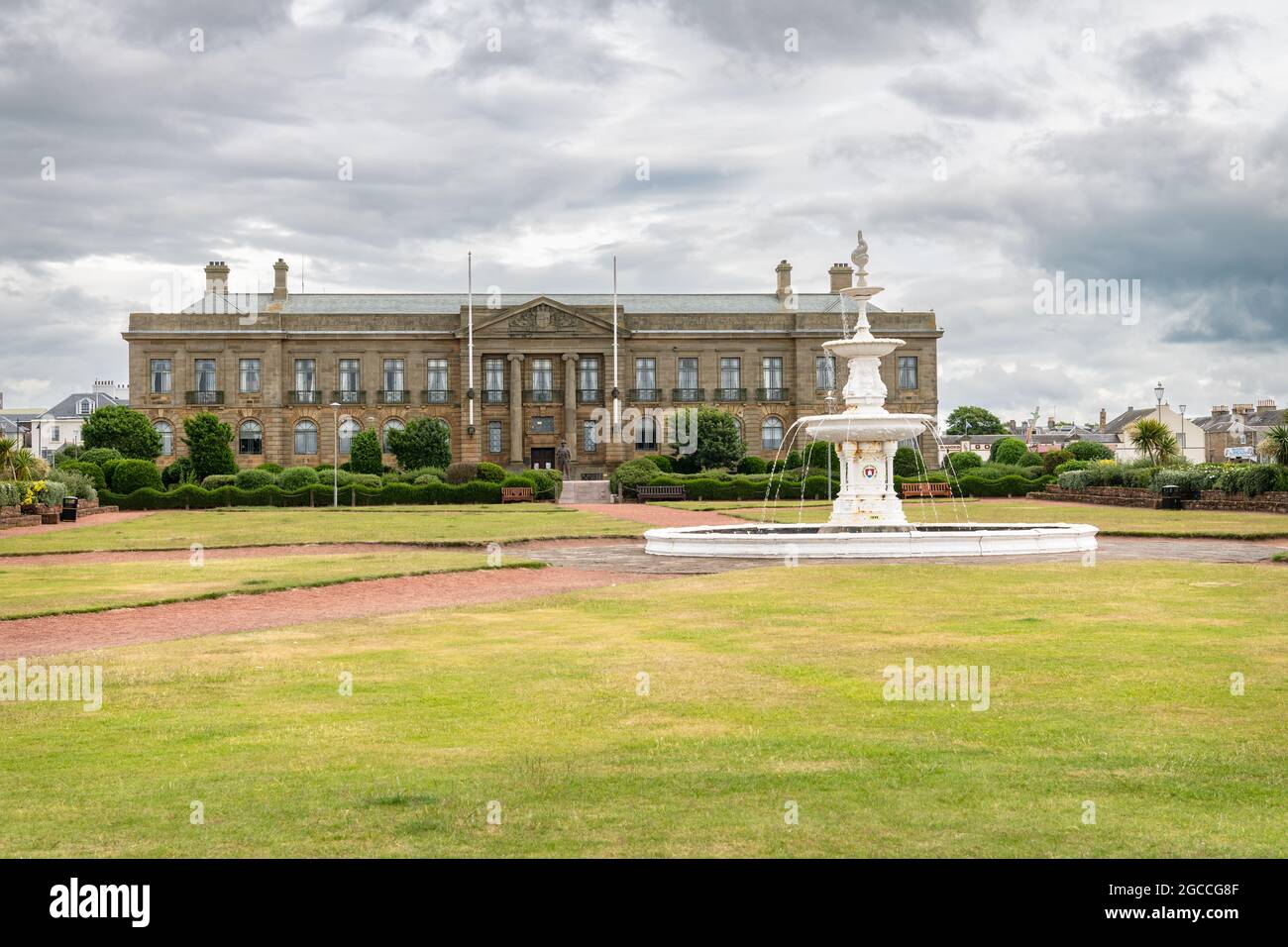 Decorative fountain in front of Ayrshire County Council buildings, Ayr ...