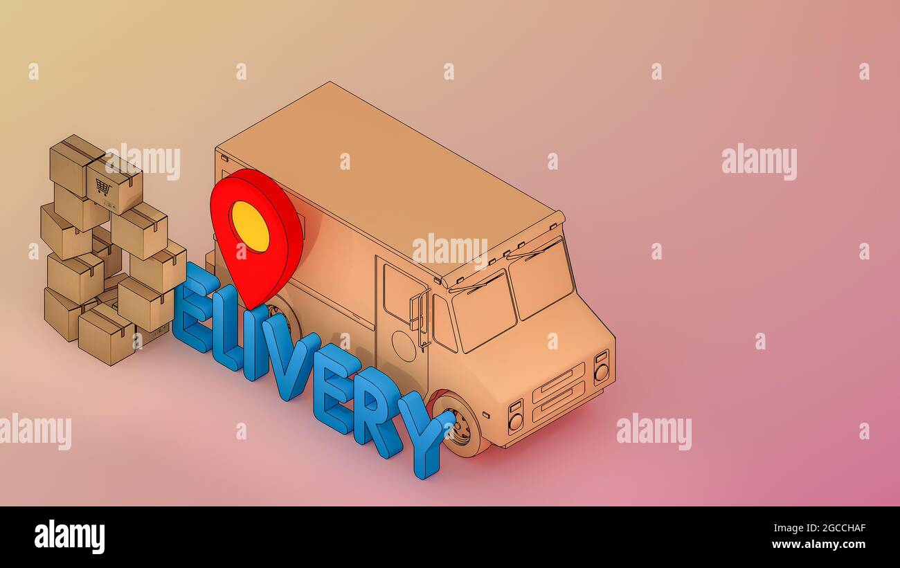 The parcel box is arranged in a D shape with delivery font and red pin ...