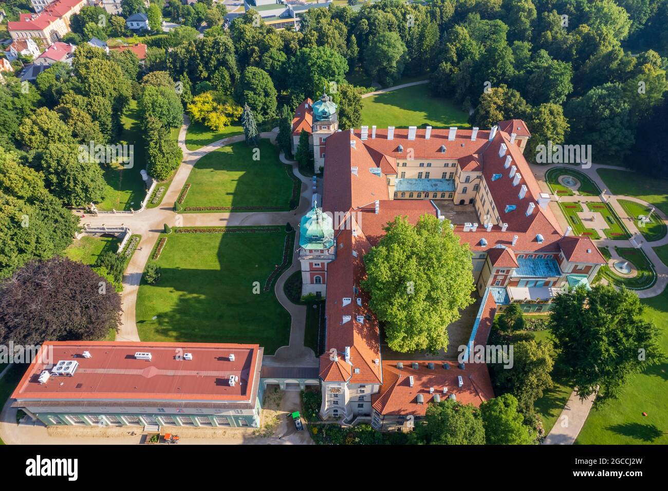 Drone view of historical castle in Lancut Stock Photo - Alamy