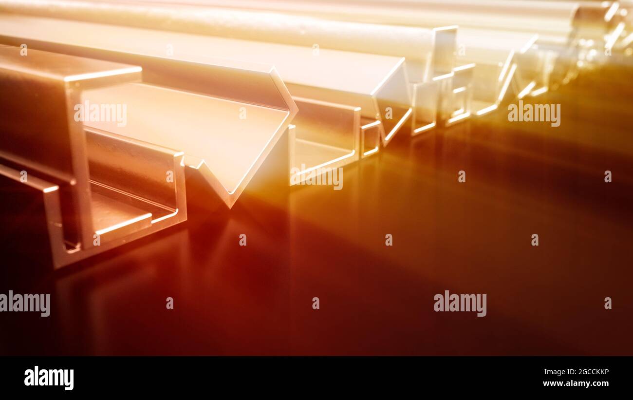 shining rolled metal and iron rod - cg industrial 3D rendering Stock ...