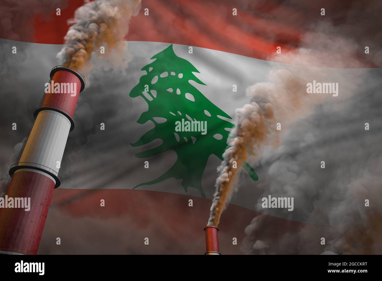 Lebanon pollution fight concept - two big industrial pipes with heavy ...