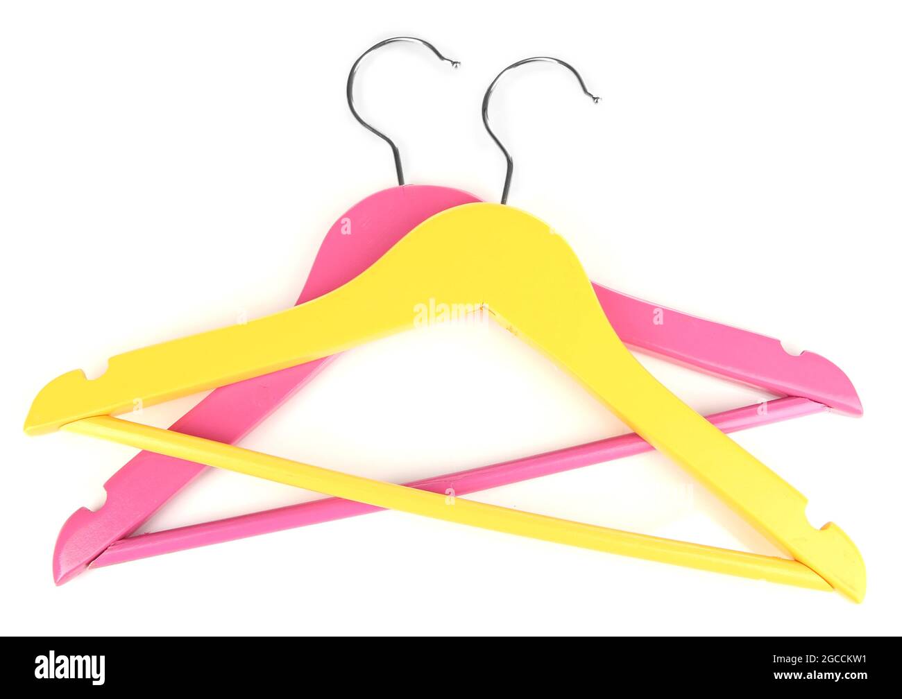 Colorful clothes hangers isolated on white Stock Photo - Alamy