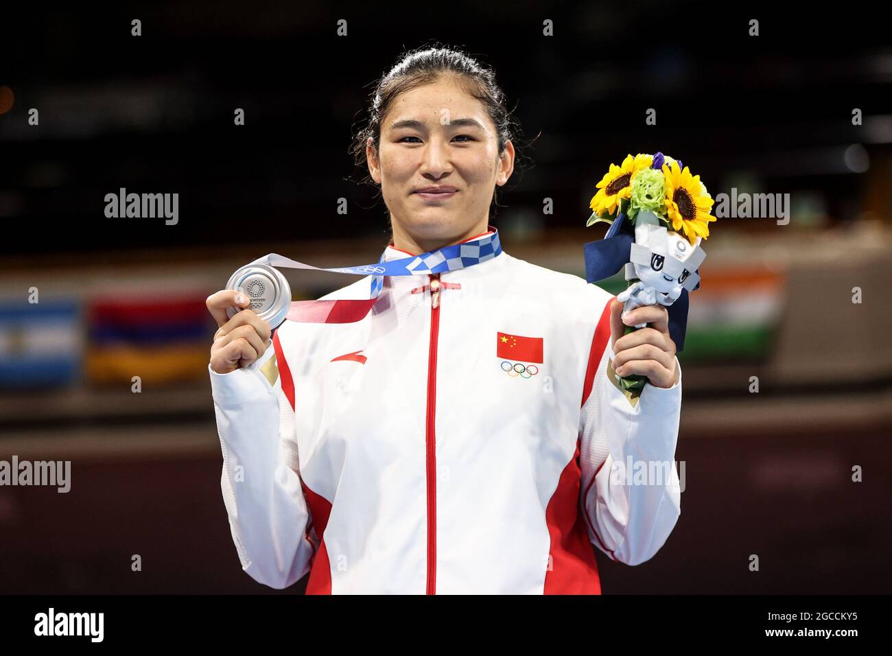 Tokyo, Japan. 8th Aug, 2021. Silver medalist Li Qian of China poses ...