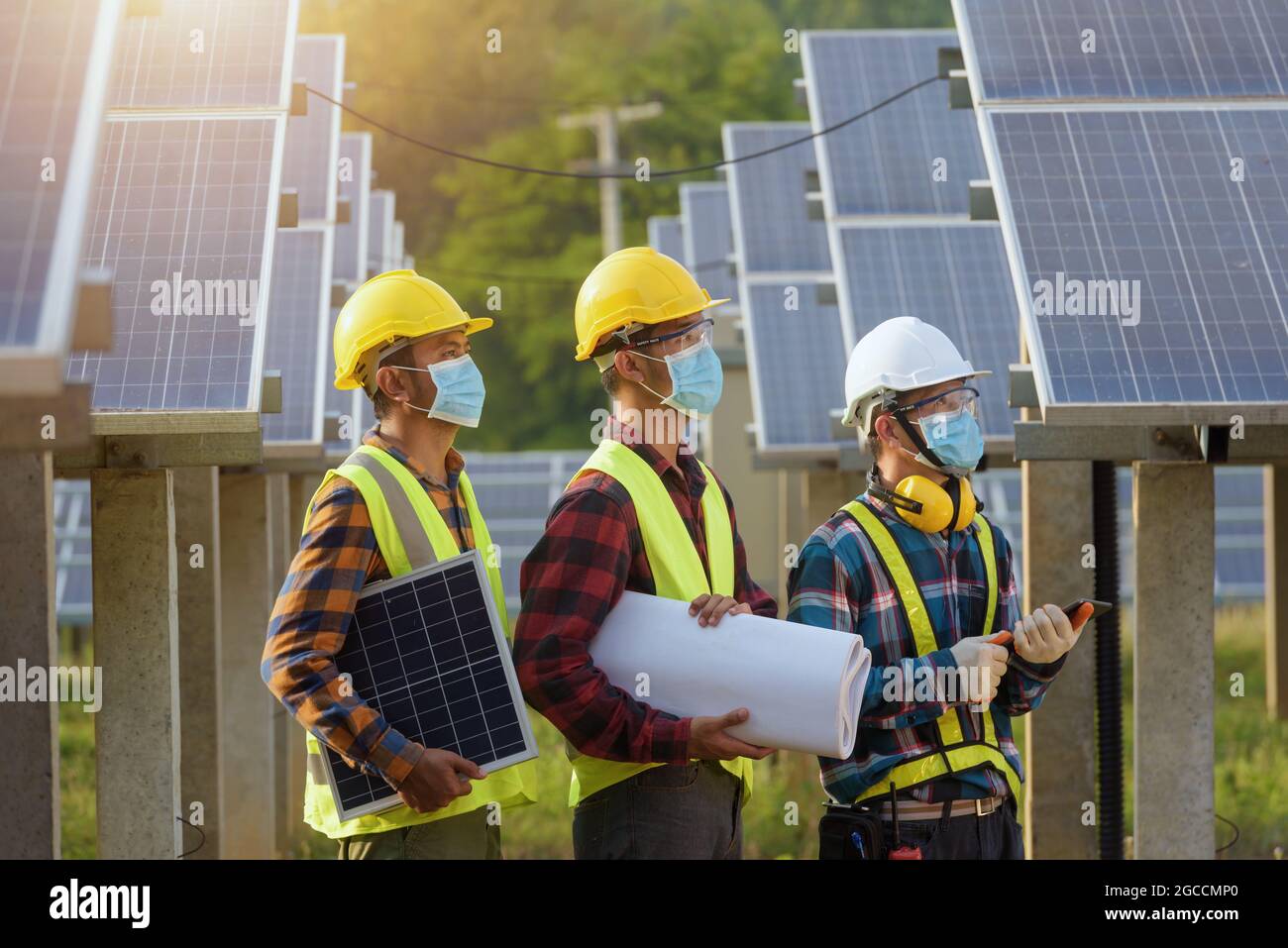 solar power station,Solar panels with technician,Future electrical ...