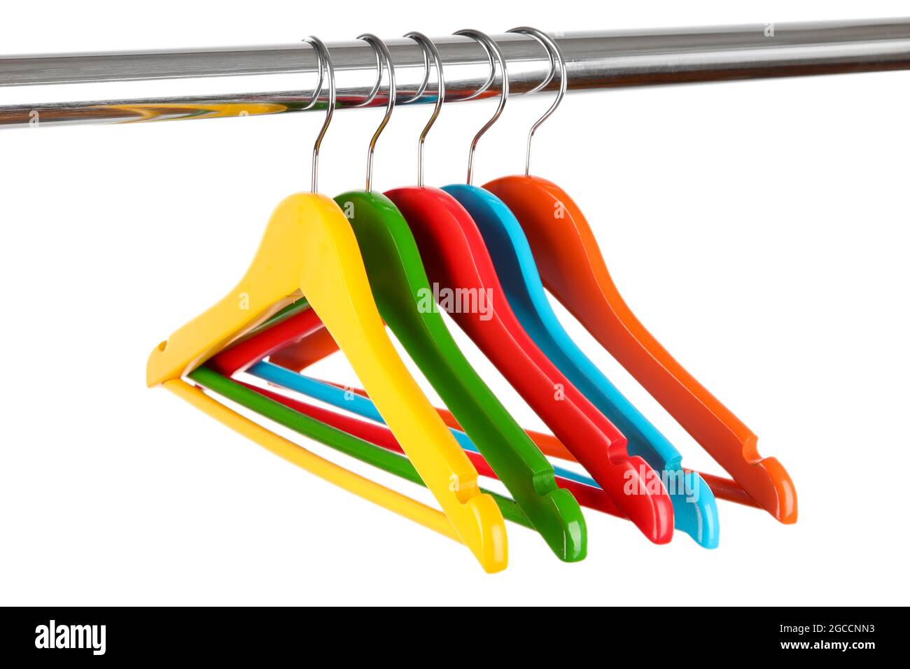 Colorful clothes hangers isolated on white Stock Photo - Alamy