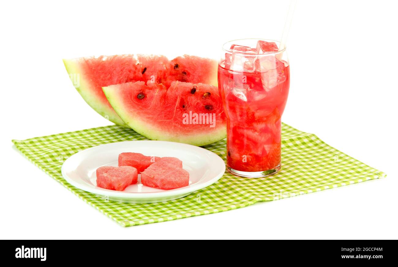 Fresh watermelon and glass of watermelon juice isolated on white Stock ...