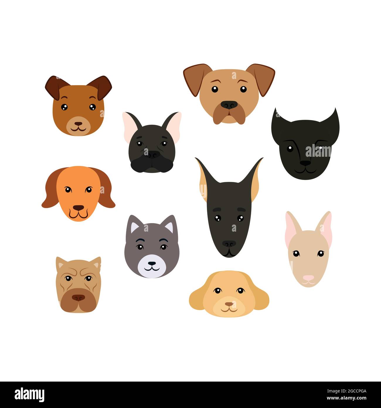 Hand-drawn set of dog face. Dogs doodle style. Vector colorfull ...