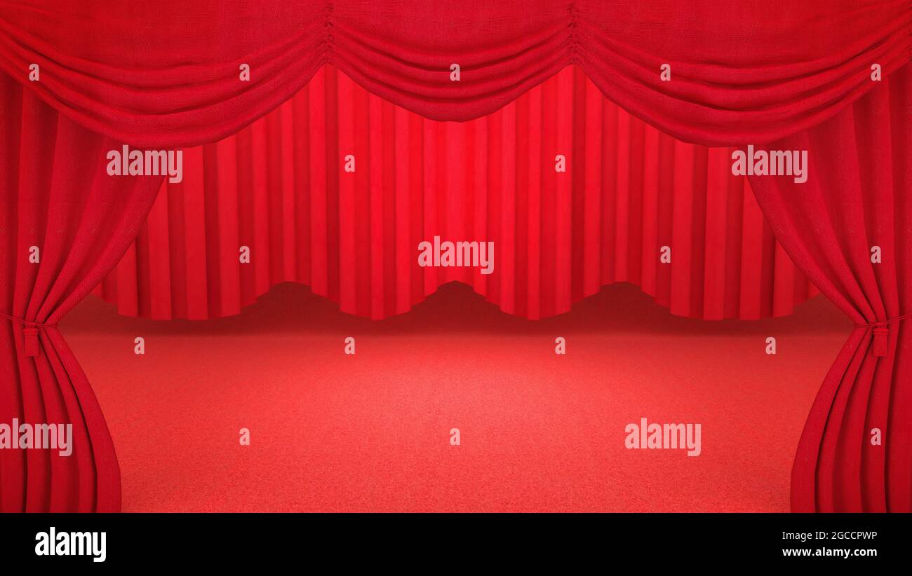 Background with red theatre curtain., 3D rendering Stock Photo - Alamy