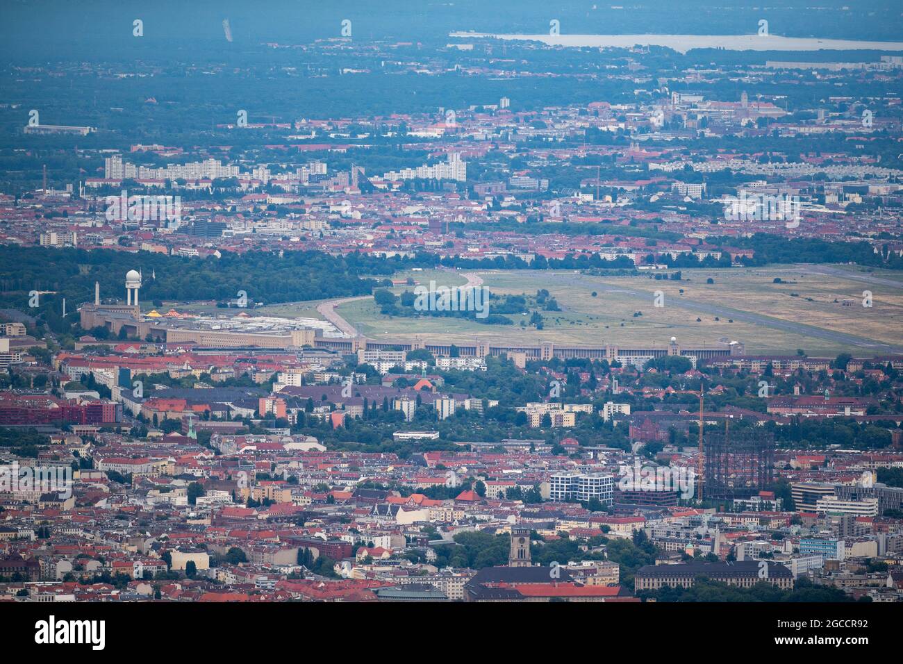 07 August 2021, Berlin: An aerial view shows the former Tempelhof ...