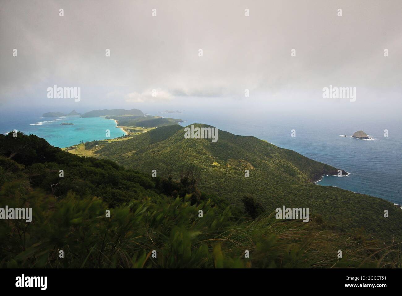 view from mount gower of lord howe island from sky Stock Photo - Alamy